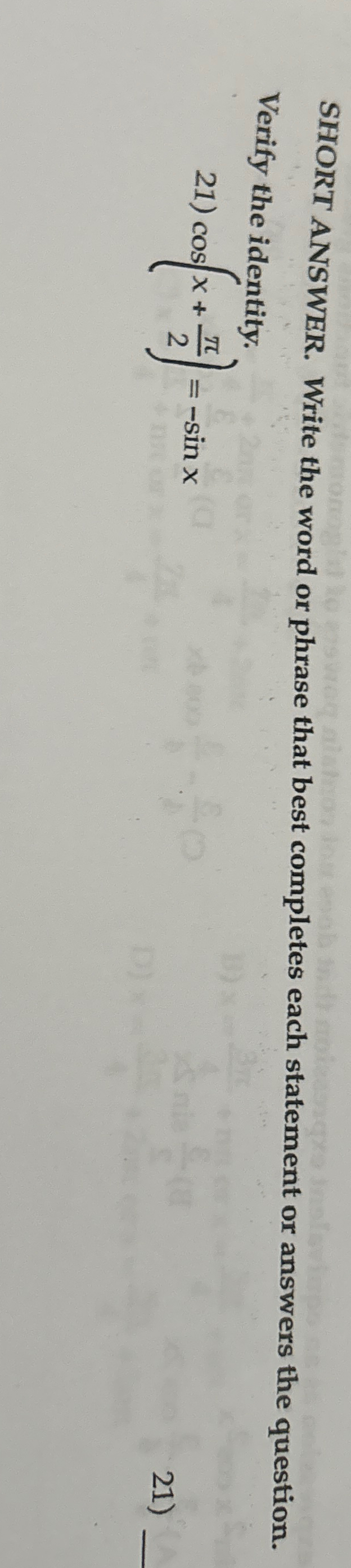 Solved SHORT ANSWER. Write the word or phrase that best | Chegg.com