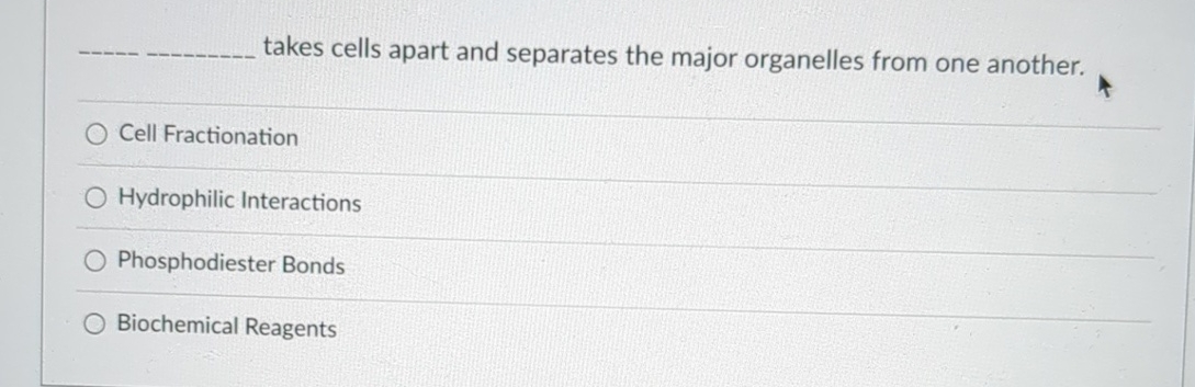 Solved takes cells apart and separates the major organelles | Chegg.com
