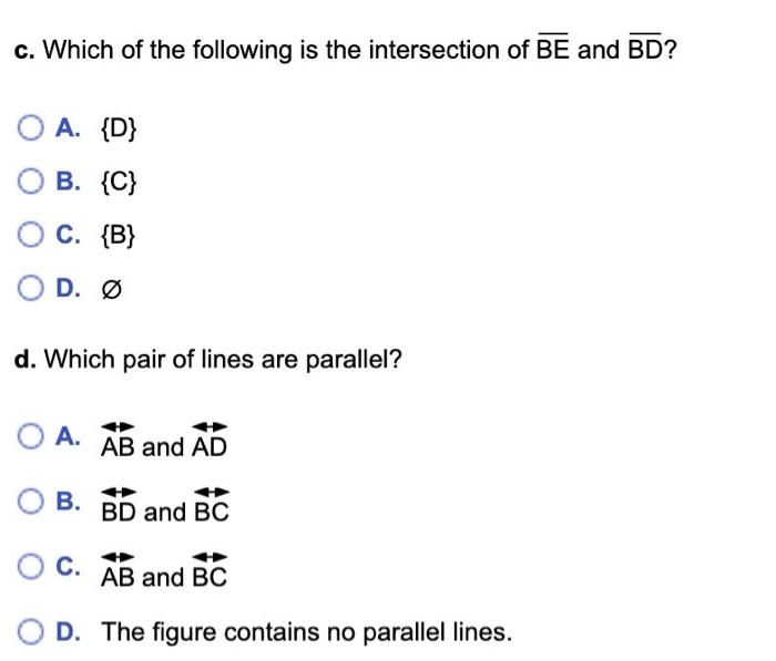Solved c. Which of the following is the intersection of BE | Chegg.com