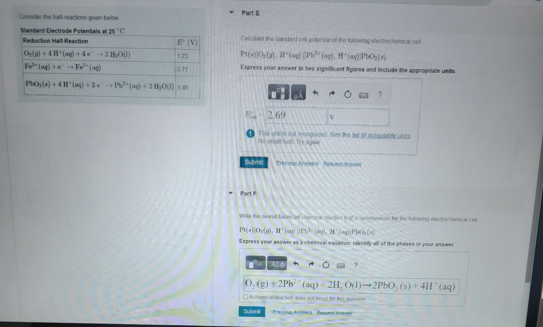 Solved Consider the hall-reactions given below.Standard | Chegg.com