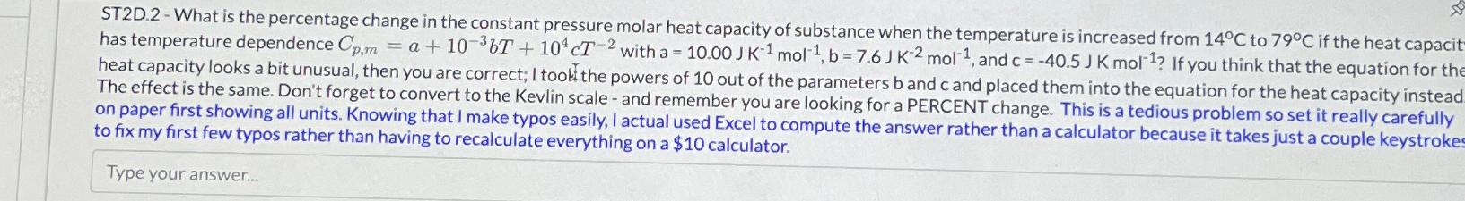 Solved ST2D. 2 - ﻿What is the percentage change in the | Chegg.com