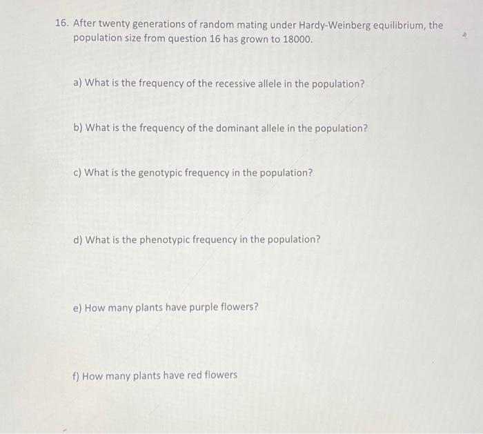 Solved 16. After twenty generations of random mating under | Chegg.com