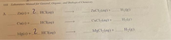 Solved balance the following equations 118 Laboratory Manual | Chegg.com