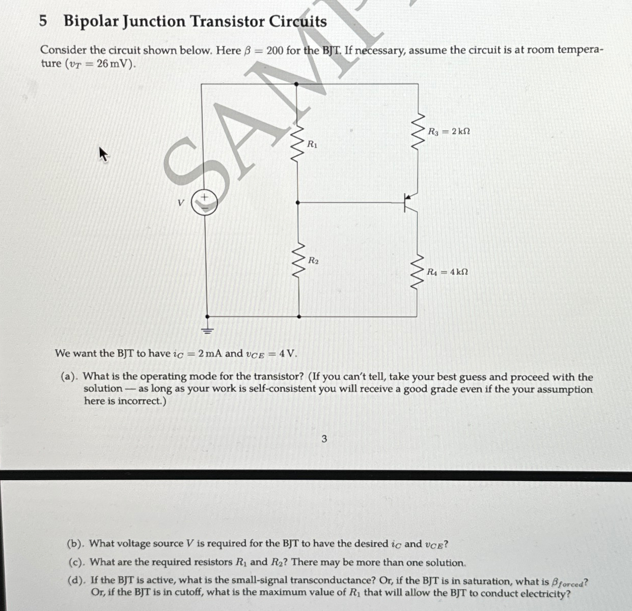 Solved 5 ﻿Bipolar Junction Transistor CircuitsConsider the | Chegg.com