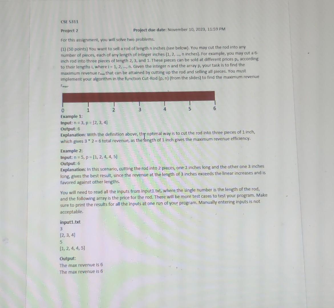 Solved CSE 5311 Project 2 Project due date: November 10, | Chegg.com