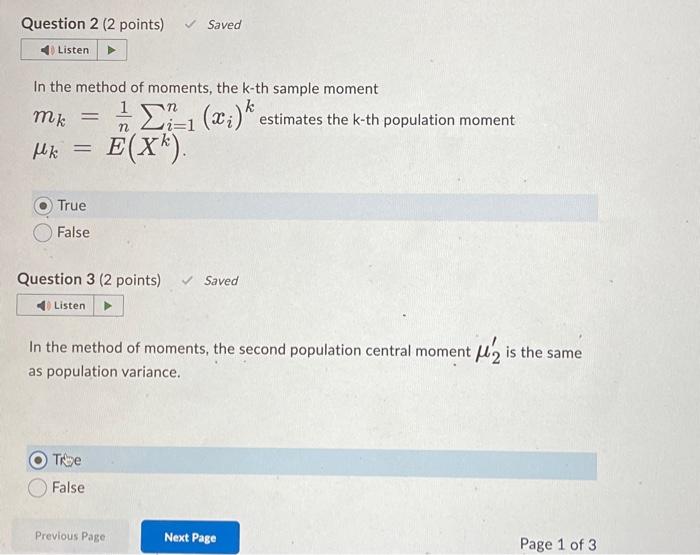 In the method of moments, the k-th sample moment | Chegg.com
