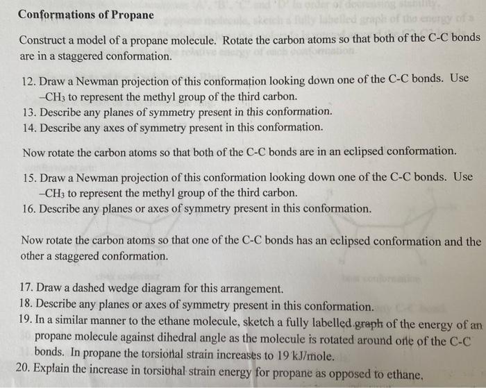 Solved Conformations of Propane Construct a model of a | Chegg.com