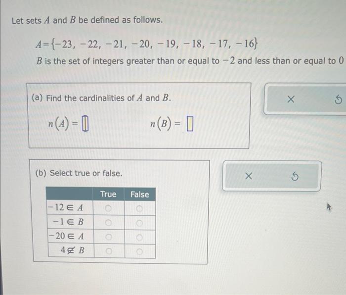 Solved Let sets A and B be defined as follows. | Chegg.com
