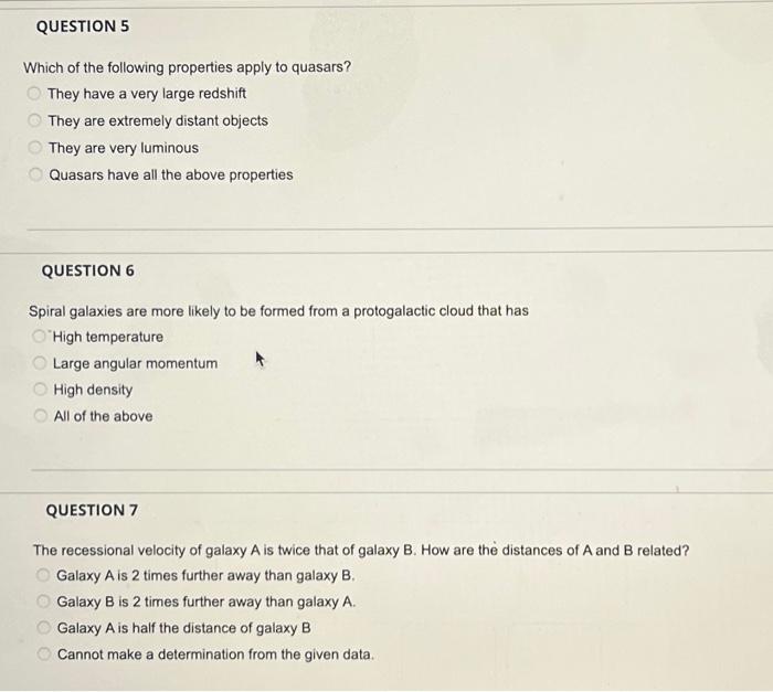 Solved Which of the following properties apply to quasars? | Chegg.com