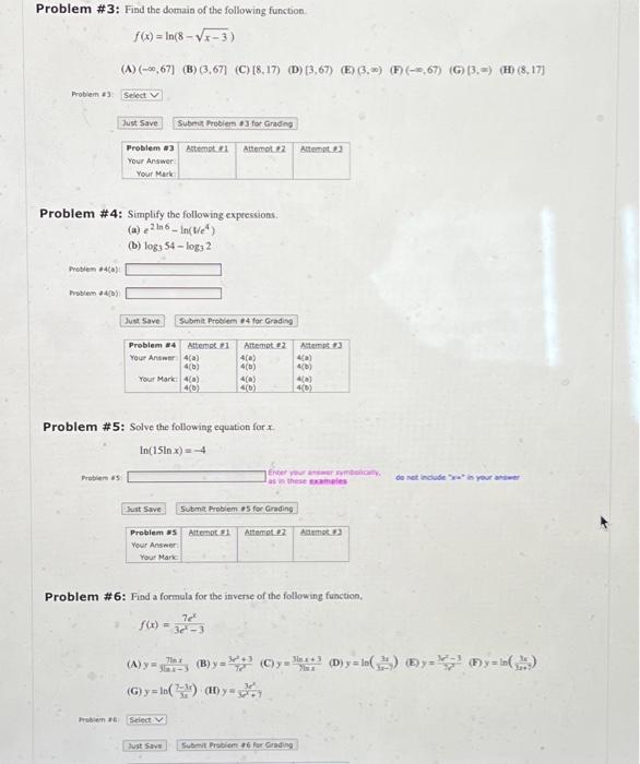 Solved Problem \#3: Find the domain of the following | Chegg.com