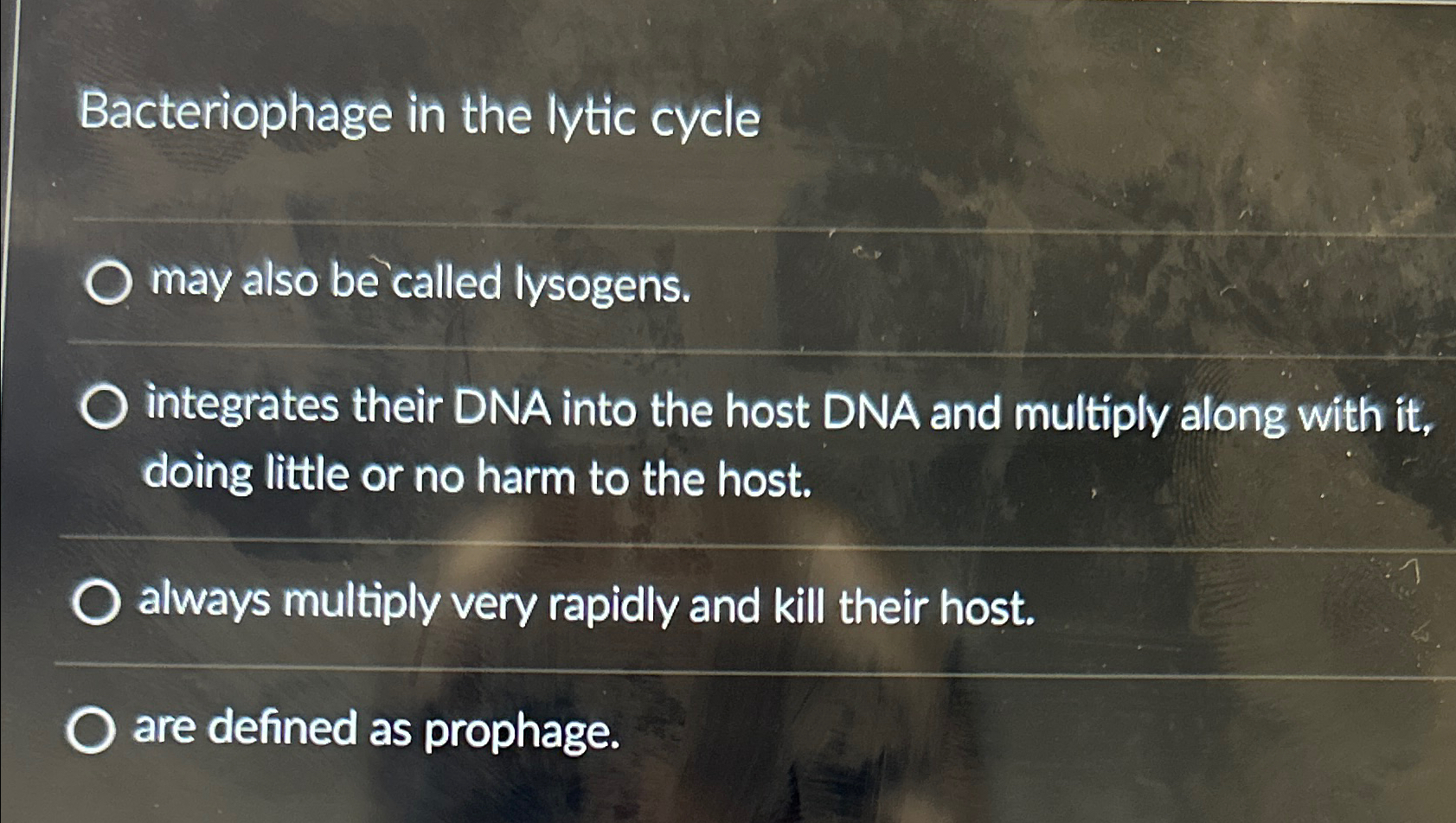 Solved Bacteriophage in the lytic cyclemay also be called | Chegg.com