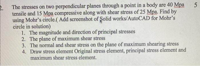 Solved The stresses on two perpendicular planes through a | Chegg.com