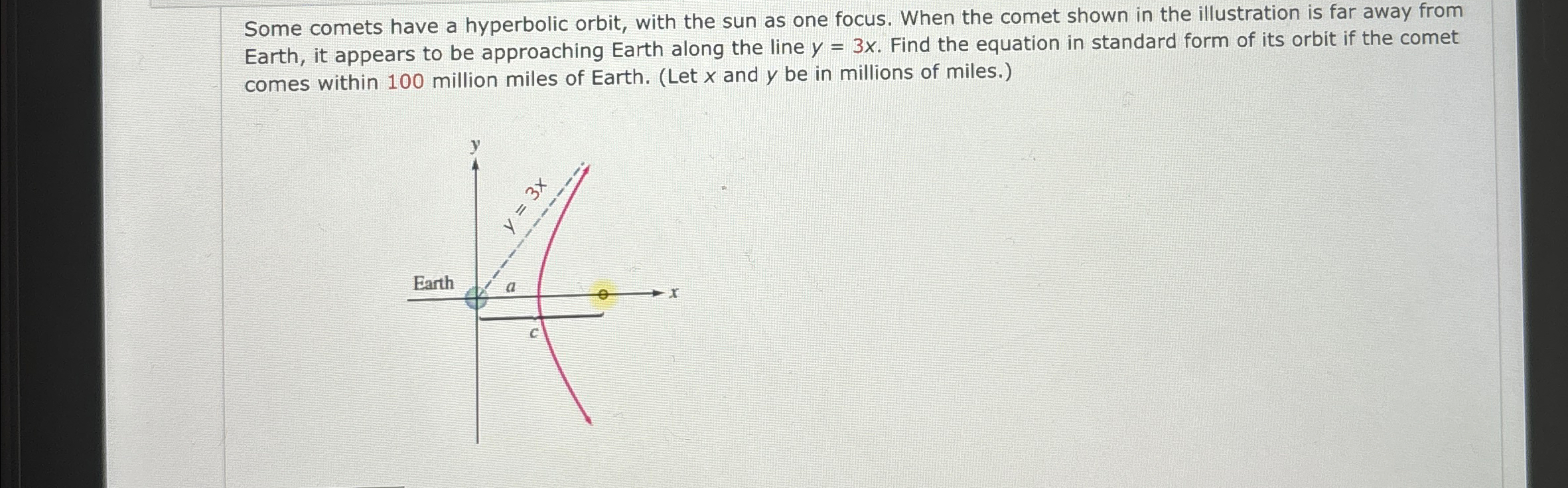 Solved Some comets have a hyperbolic orbit, with the sun as | Chegg.com