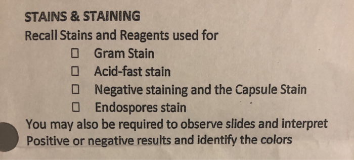 Solved STAINS & STAINING Recall Stains and Reagents used for | Chegg.com