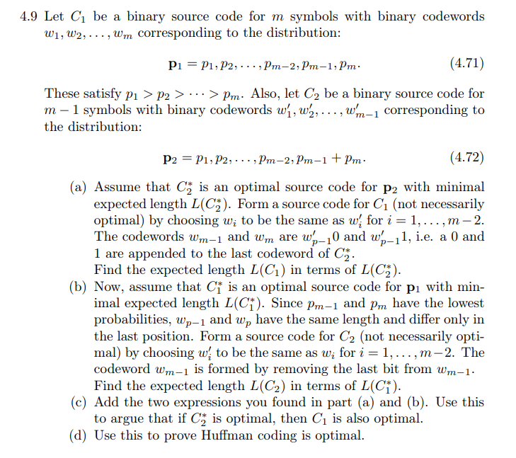 Solved 4.9 ﻿Let C1 ﻿be a binary source code for m ﻿symbols | Chegg.com