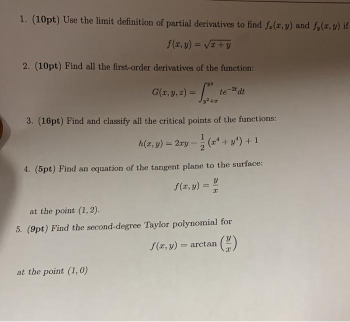 Solved 1. (10pt) Use the limit definition of partial | Chegg.com
