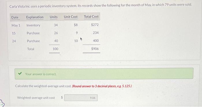 Solved Carla Vista Inc. uses a periodic inventory system. | Chegg.com
