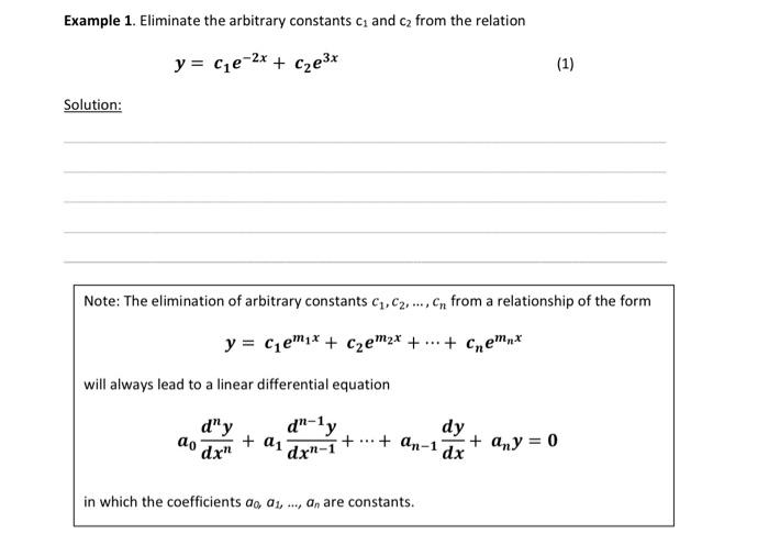 Solved Example 1. Eliminate the arbitrary constants c and cz | Chegg.com