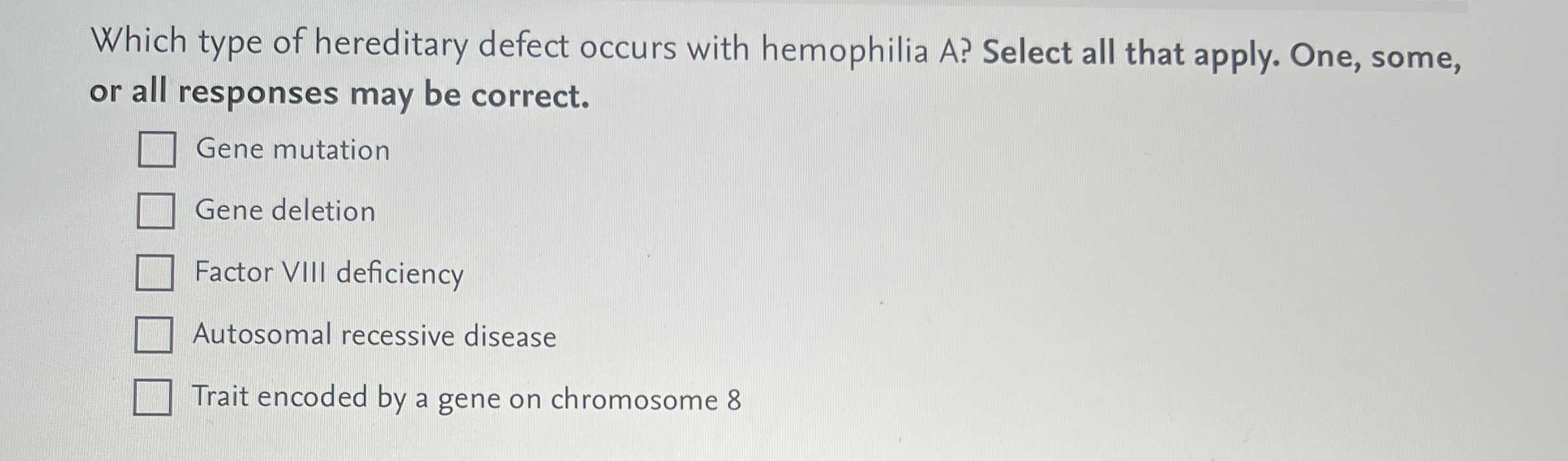Solved Which type of hereditary defect occurs with | Chegg.com