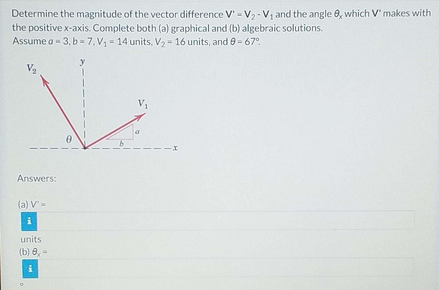 Solved Determine the magnitude of the vector difference V' = | Chegg.com