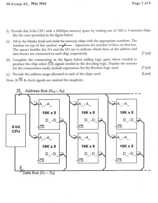 Solved 5). Provide this 8-bit CPU with a 64Kbyte memory | Chegg.com