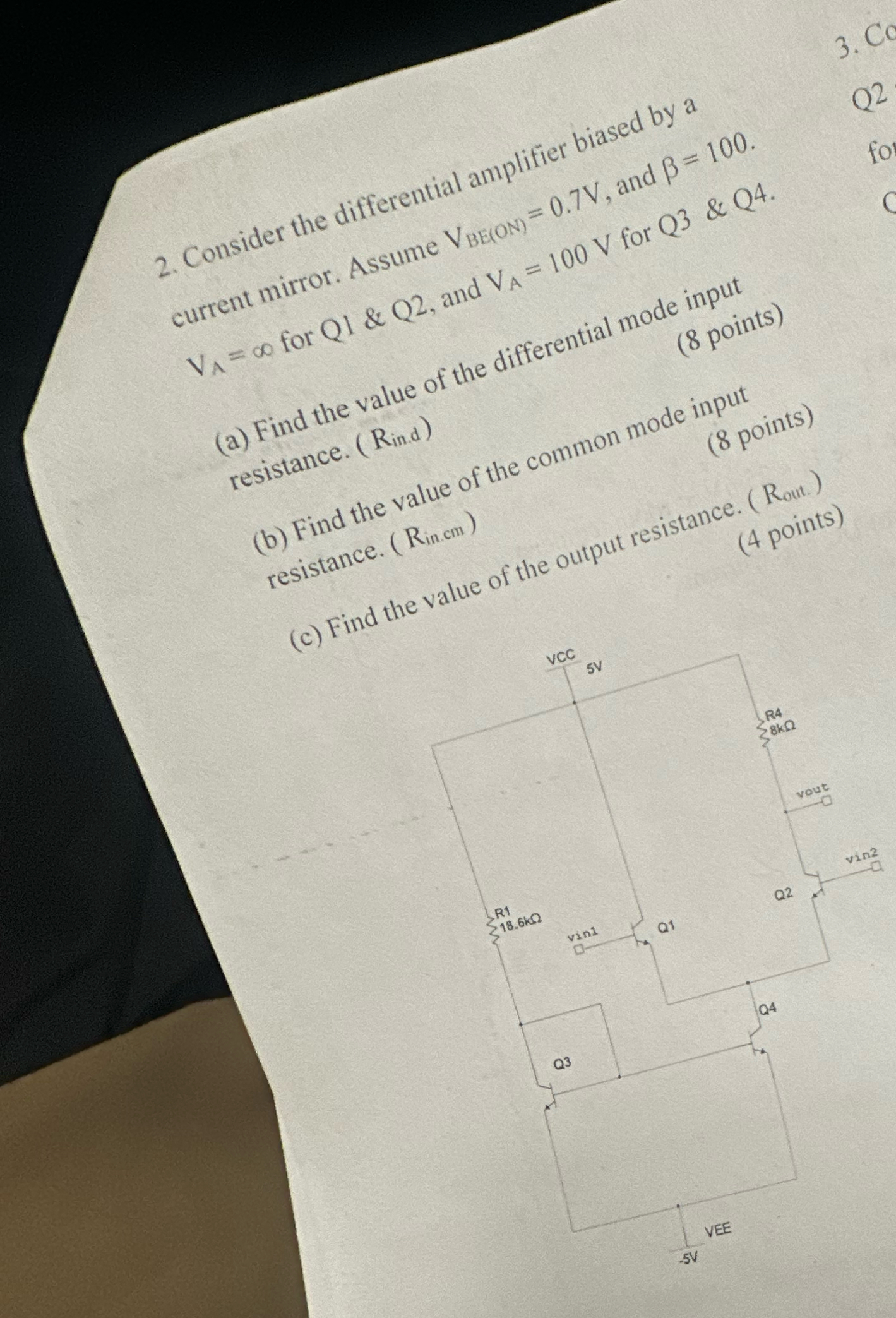 Solved Consider the differential amplifier biased by a | Chegg.com