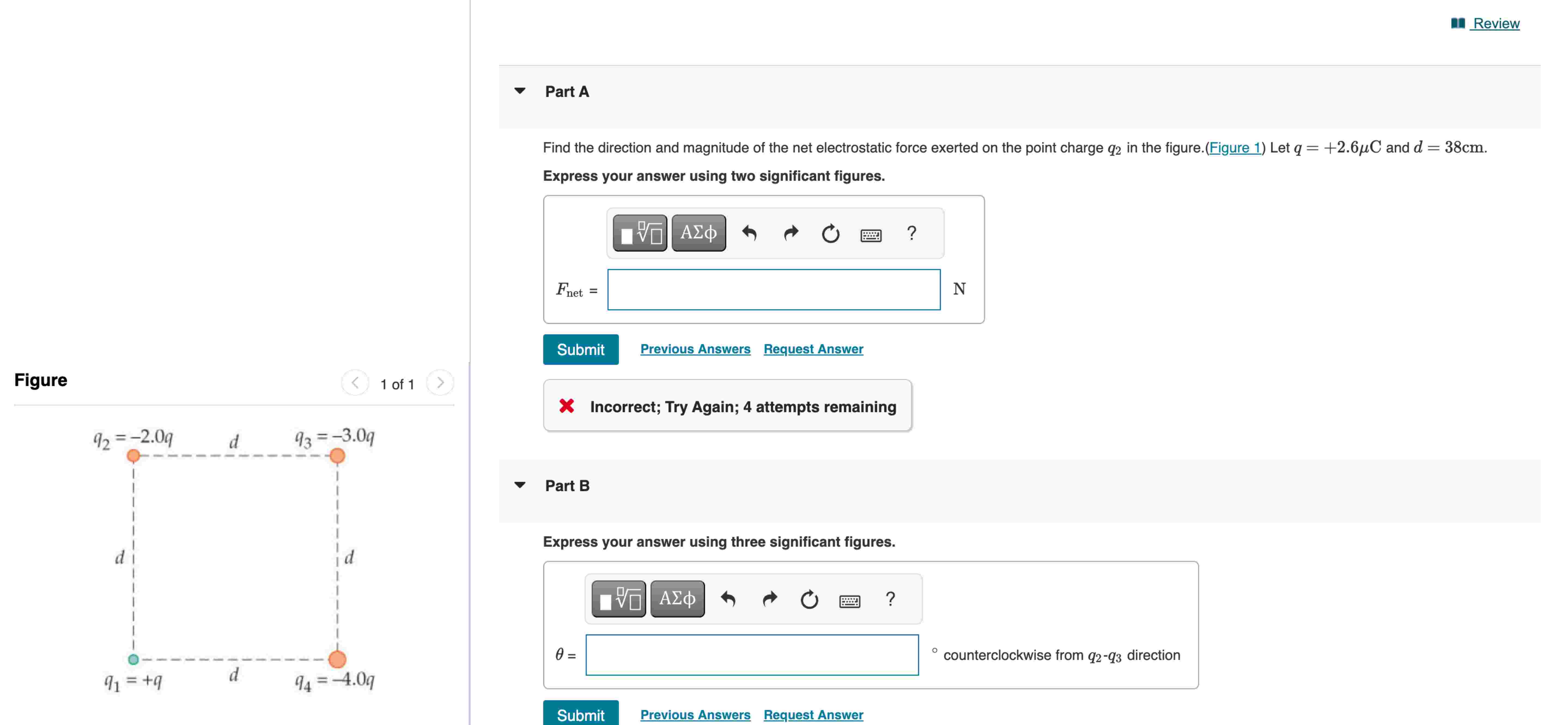 Part AFind the direction and magnitude of ﻿the net | Chegg.com