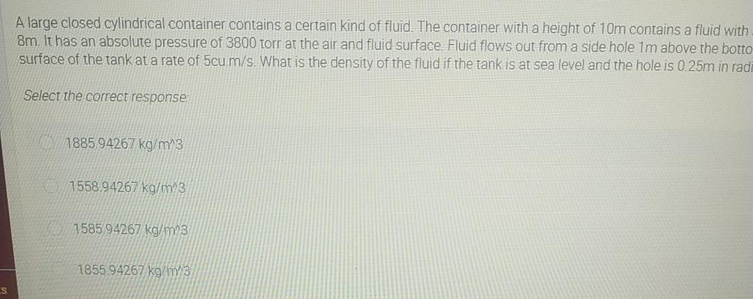 Solved A large closed cylindrical container contains a | Chegg.com