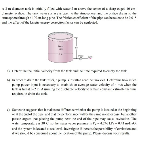 Solved A 3-m-diameter tank is initially filled with water 2 | Chegg.com