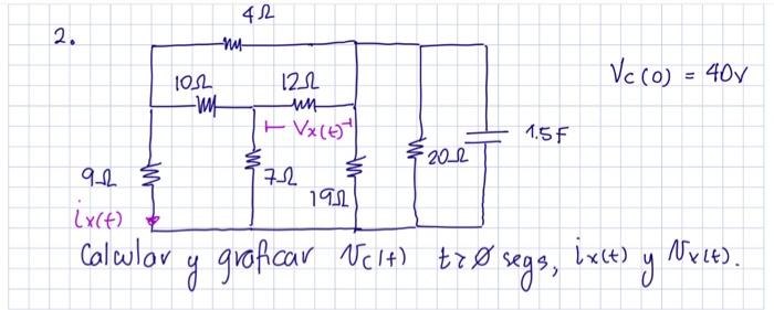 Solved Vc(0)=40 V Calcular y graficar v(1+) ti ∅ segs, ix(t) | Chegg.com