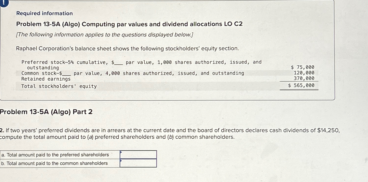 Solved Required informationProblem 13-5A (Algo) ﻿Computing | Chegg.com