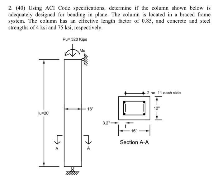 Solved 2. (40) Using ACI Code specifications, determine if | Chegg.com
