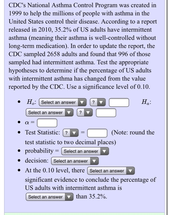 Solved CDC's National Asthma Control Program was created in | Chegg.com