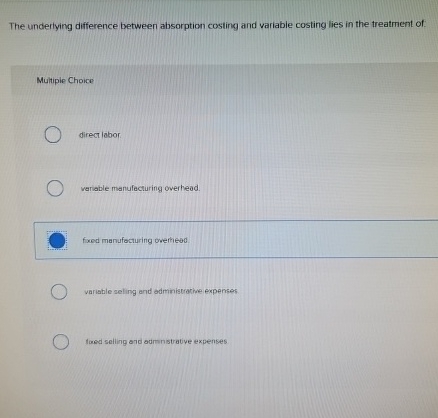 High Quality SOLUTION The underlying difference between absorption costing | Chegg.com