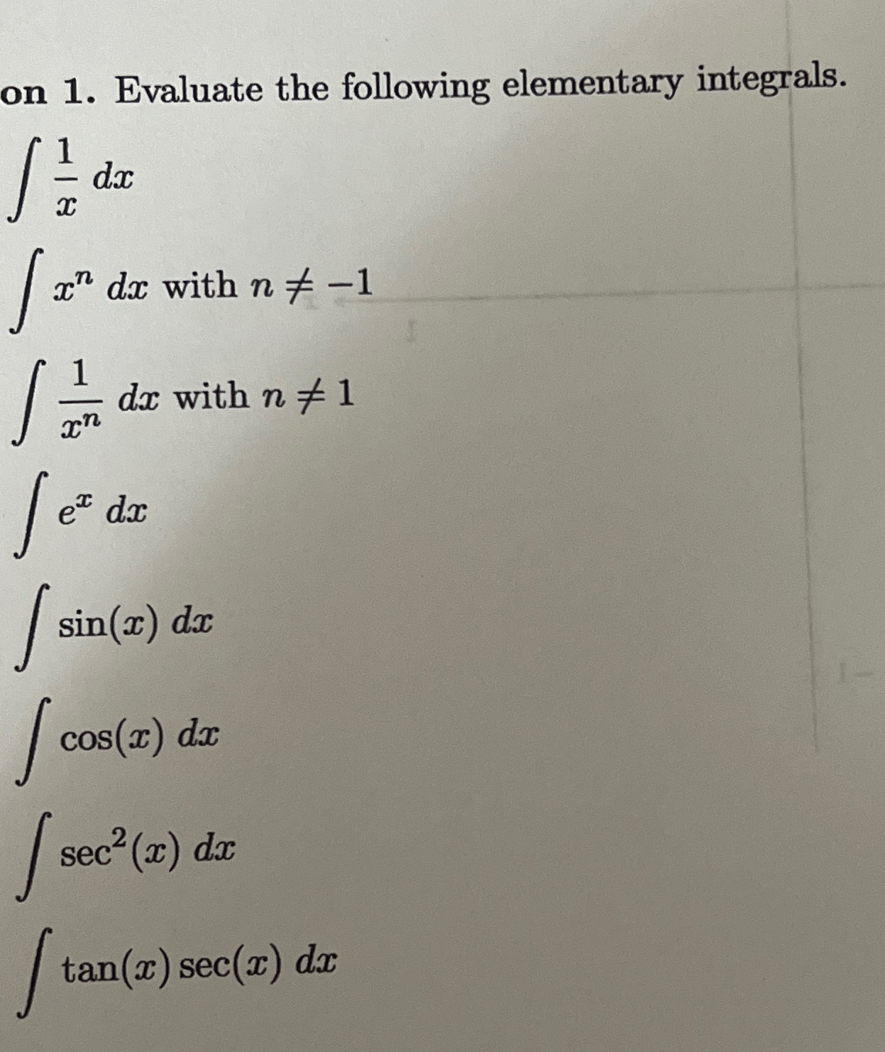 Solved on 1. ﻿Evaluate the following elementary | Chegg.com