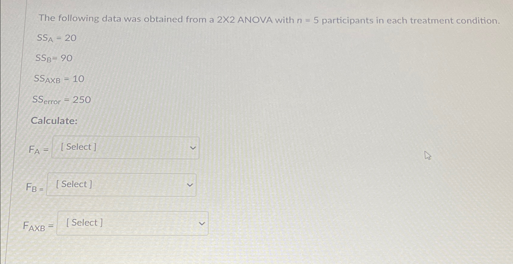 Solved The following data was obtained from a 2×2 ﻿ANOVA | Chegg.com