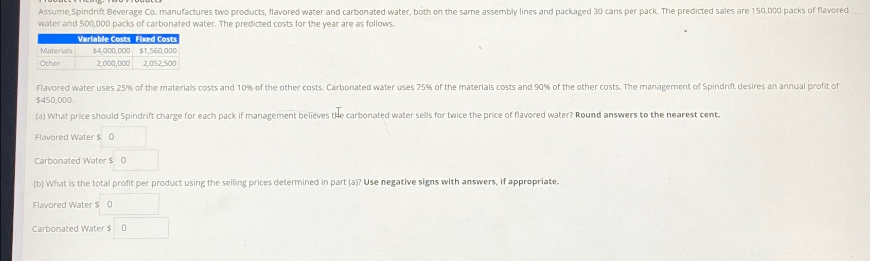 Solved Assume,Spindrift Beverage Co. ﻿manufactures two | Chegg.com