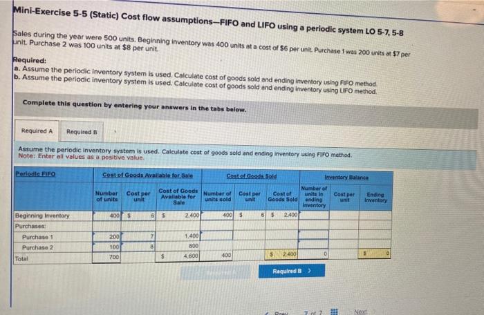 Solved Mini-Exercise 5-5 (Static) Cost flow assumptions-FIFO | Chegg.com