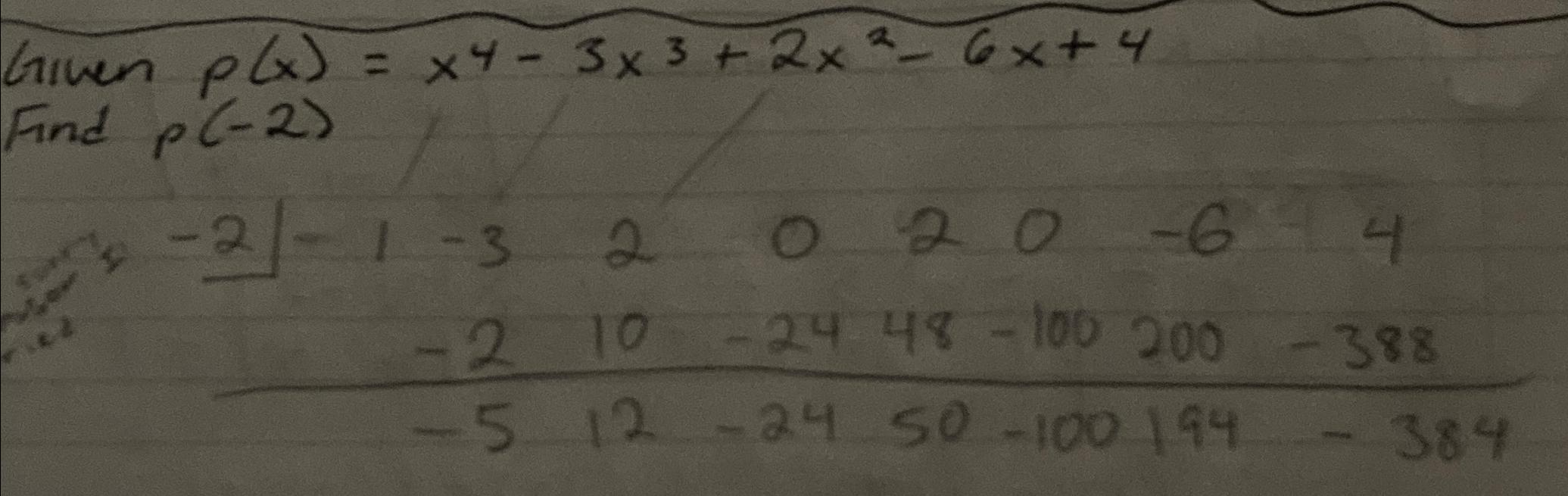 Solved Given p(x)=x4-3x3+2x2-6x+4Find p(-2) | Chegg.com