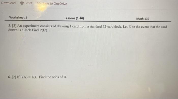 Solved Download Print syve to OneDrive Worksheet 1 Lessons | Chegg.com