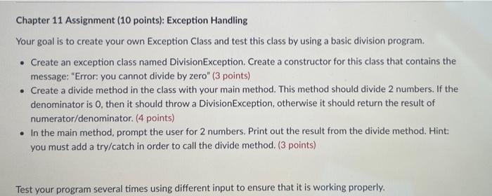 Solved Chapter 11 Assignment (10 points): Exception Handling | Chegg.com