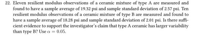 Solved 22. Eleven resilient modulus observations of a | Chegg.com