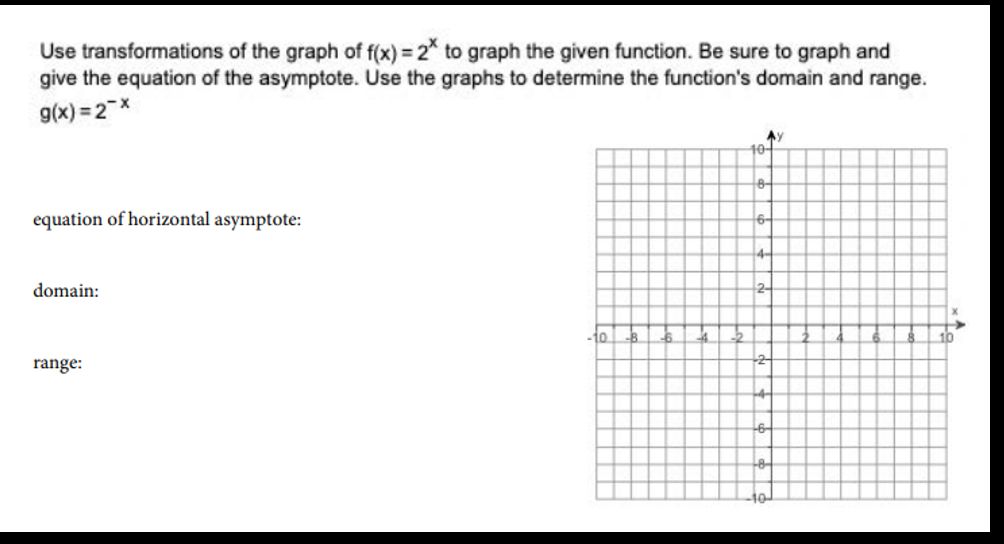 Solved Use transformations of the graph of f(x)=2x ﻿to graph | Chegg.com