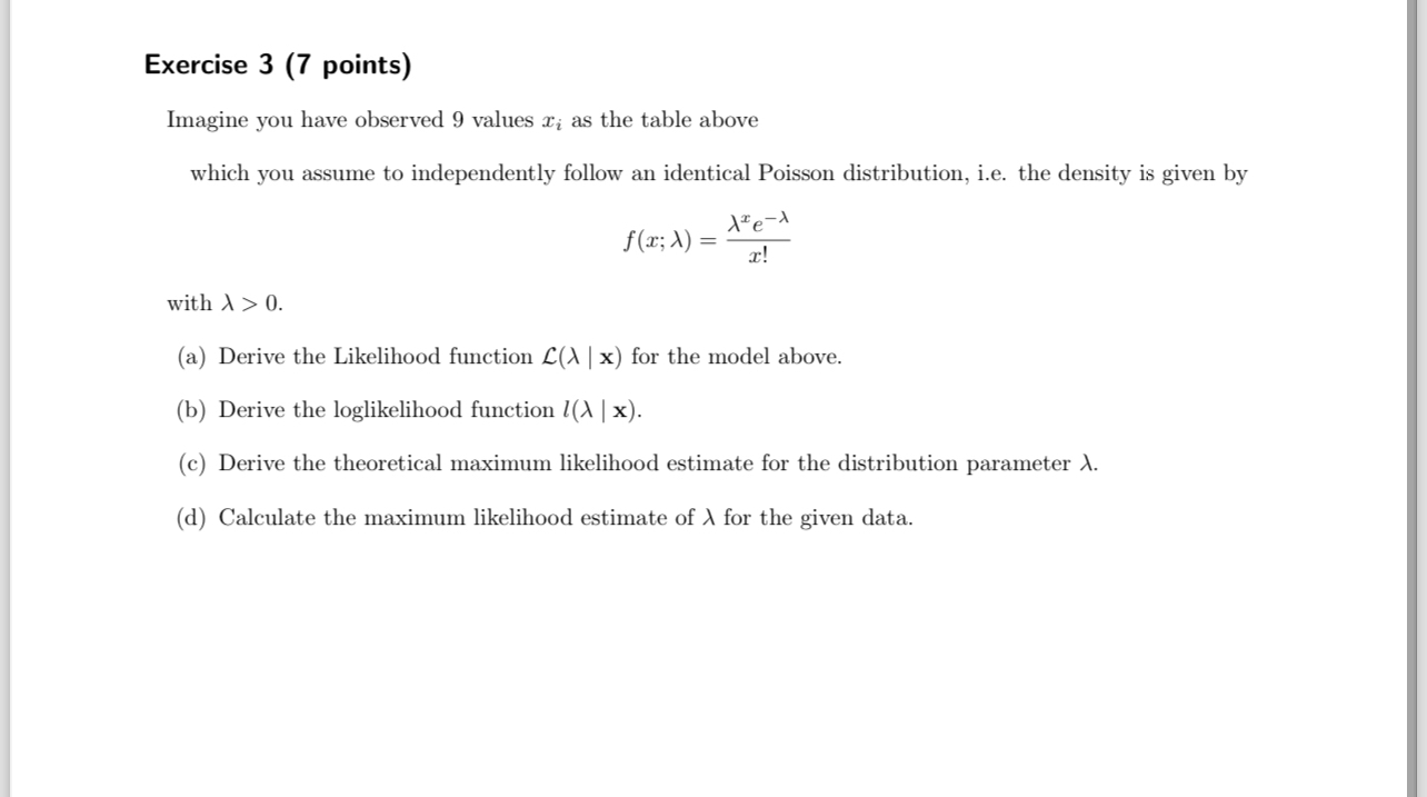 Solved Exercise 3 (7 ﻿points)Imagine you have observed 9 | Chegg.com