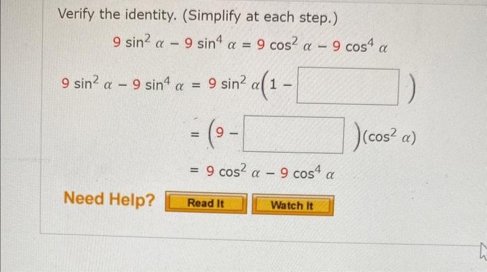 Solved Verify the identity. (Simplify at each step.) | Chegg.com