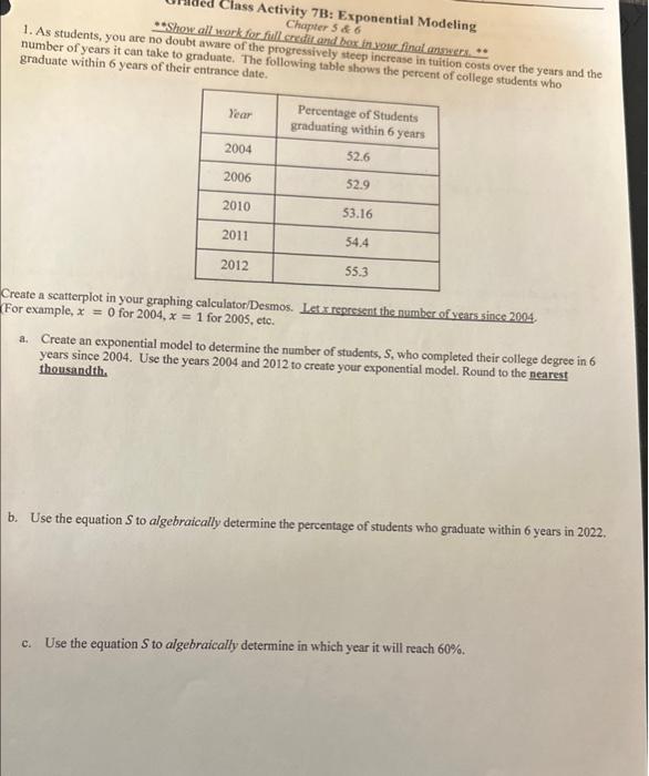 Solved Activity 7B: Exponential Modeling 1. As students, you | Chegg.com