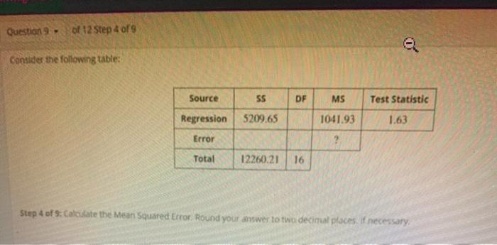 Solved Question 9 of 12 Step 1 of 9 Consider the following | Chegg.com