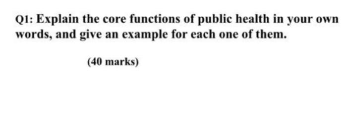 Solved Q1: Explain the core functions of public health in | Chegg.com
