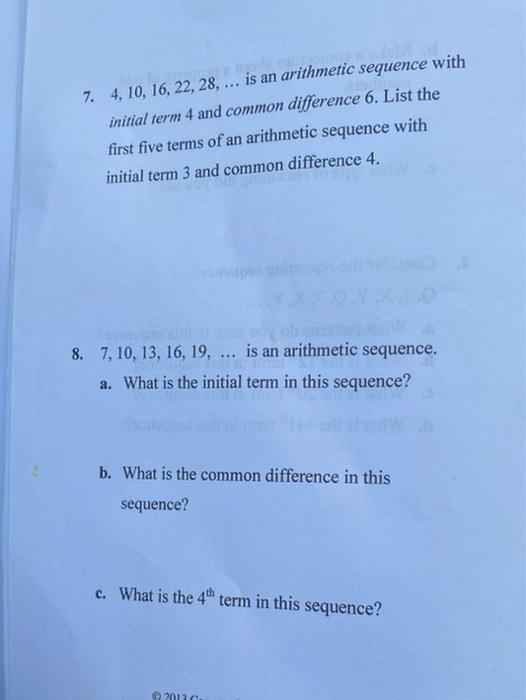 Solved with 7. 4, 10, 16, 22, 28, ... is an arithmetic | Chegg.com