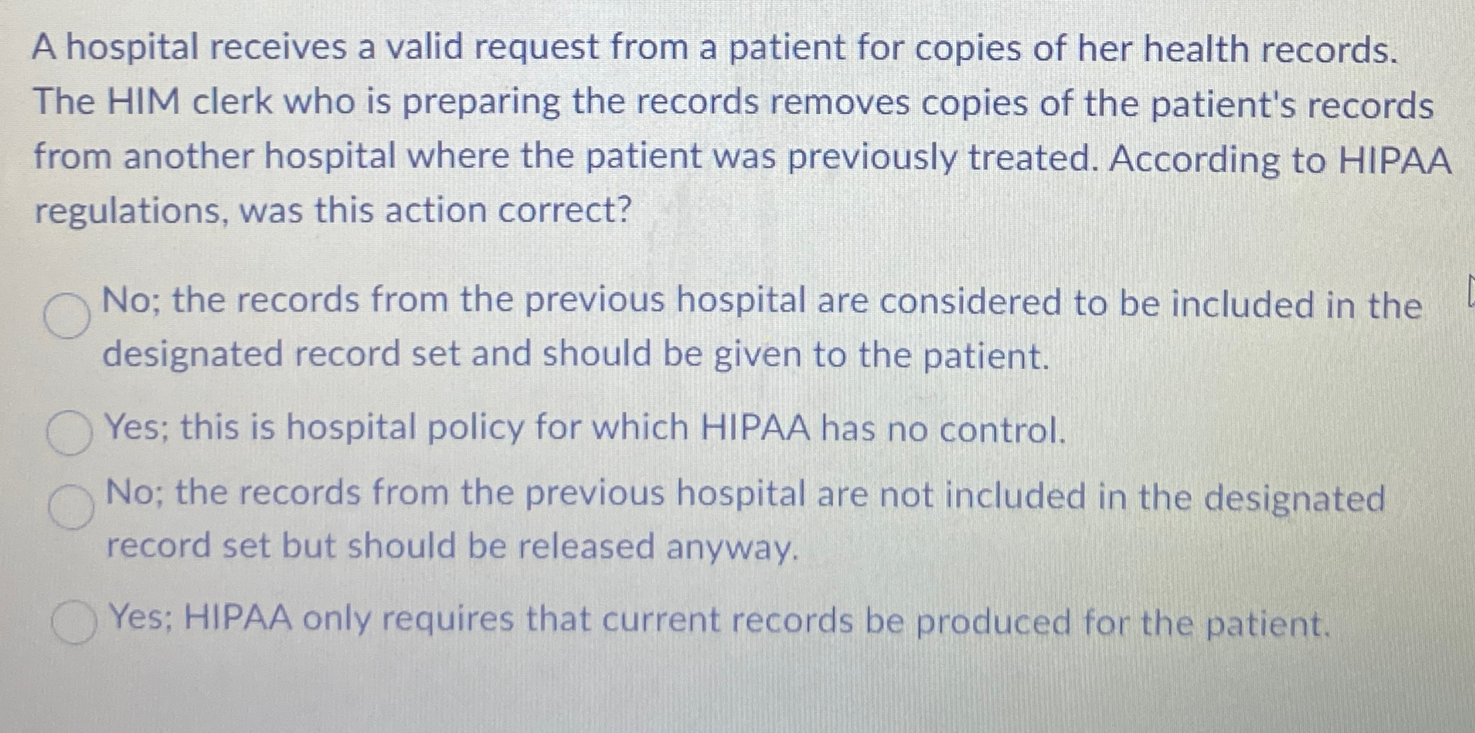 Solved A hospital receives a valid request from a patient | Chegg.com